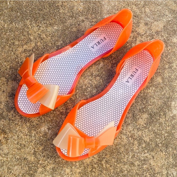 Furla | Shoes | Furla Italian Orange Alissa Jelly Bow Flats 36 | Poshmark
